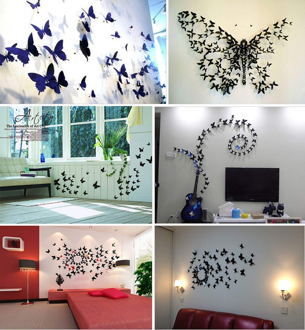 90 PCS 3D Butterfly Wall Stickers,Butterfly Decor PVC Crystal Butterfly,Art Decal Satin Paper Butterflies Home DIY Decor Removable Sticker,Bedroom Showcase Nursery Butterfly Wall Decor(Black-White)