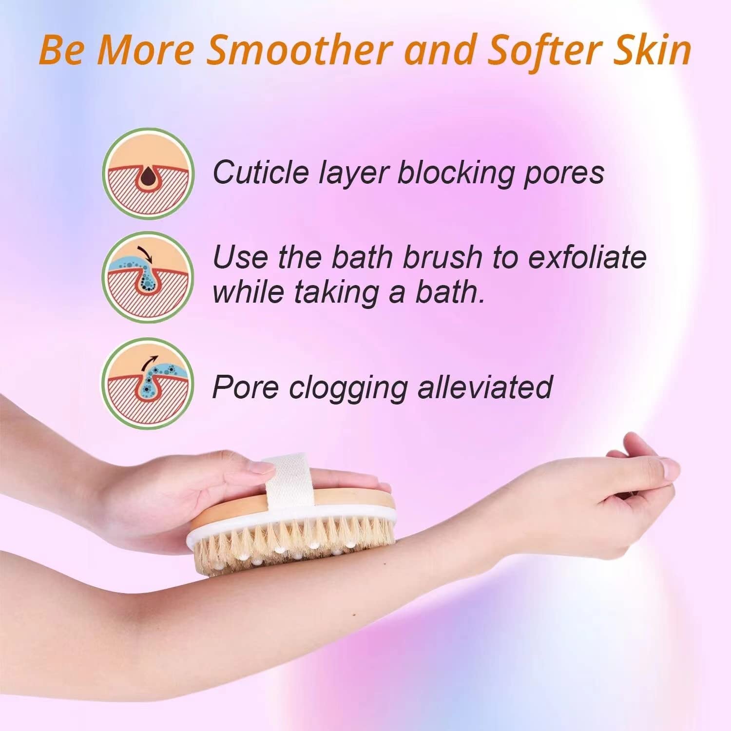 Daailoktau Natural Bristle Dry Body Brush Exfoliating Body Scrubber with Massage Nodules for Dry Skin, Cellulite and Lymphatic Drainage