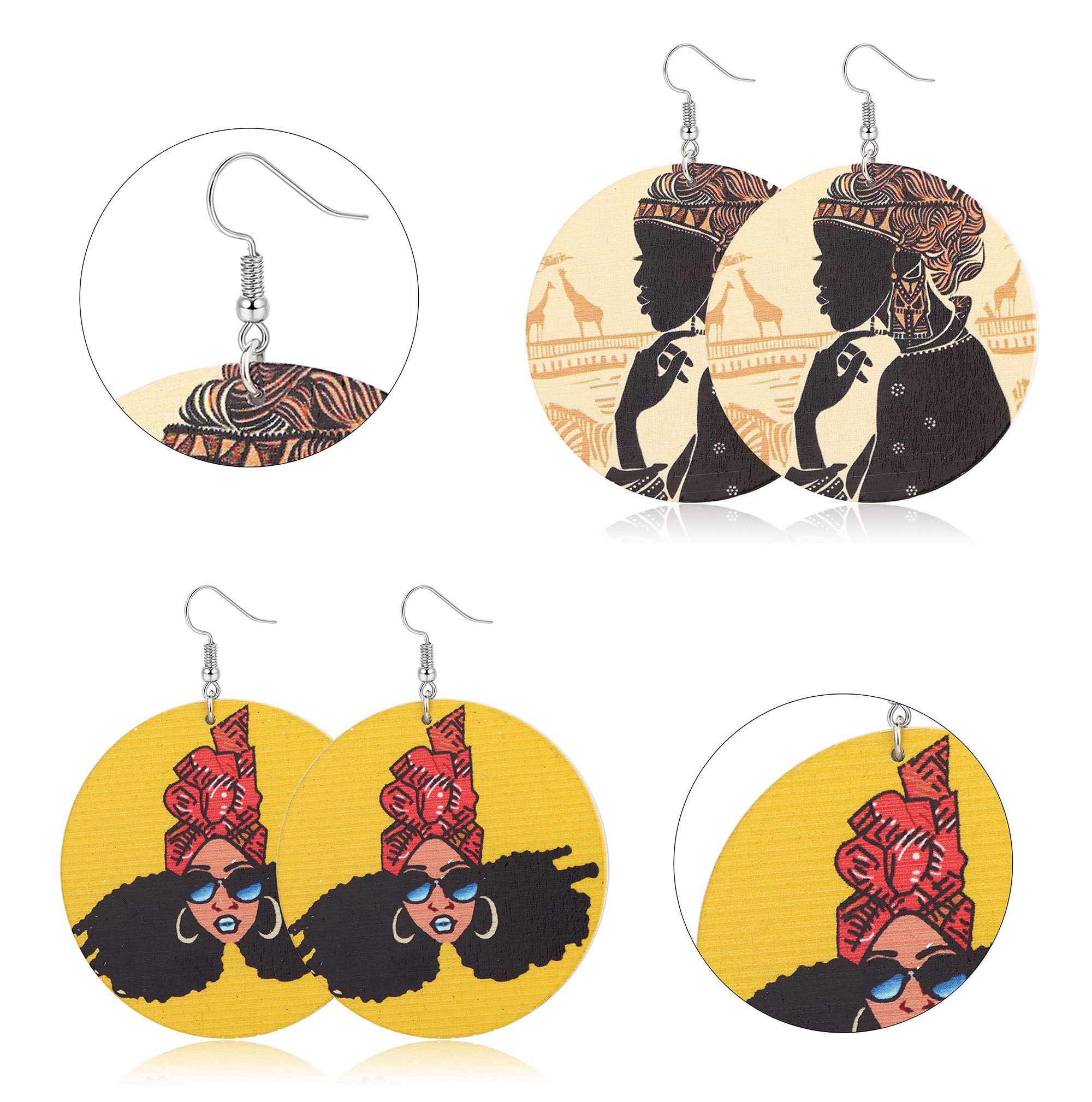 16 Pair Round African Women Earrings Wooden Painted Ethnic Style Dangle Earring Geometric Personalized Earrings