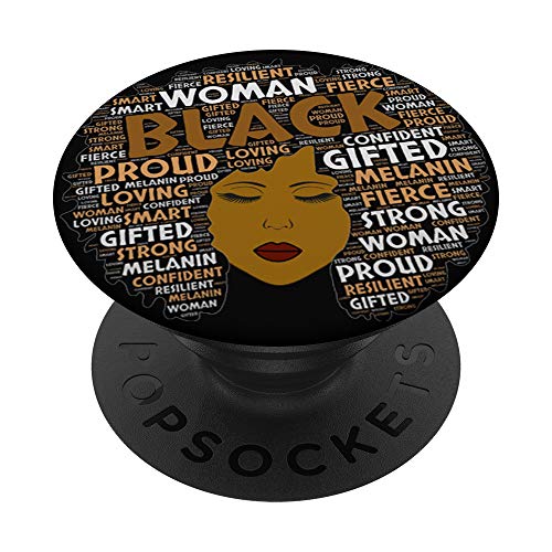 Black Woman Words in Big Afro Art Natural Hair PopSockets PopGrip: Swappable Grip for Phones & Tablets
