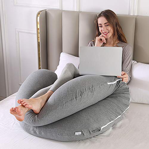 CDEN Pregnancy Pillow, C Shaped Full Body Pillow 52", Maternity Pillow Support for Back, Legs, Neck, HIPS for Pregnant Women with Removable Washable Jersey Cover(Darkgrey)