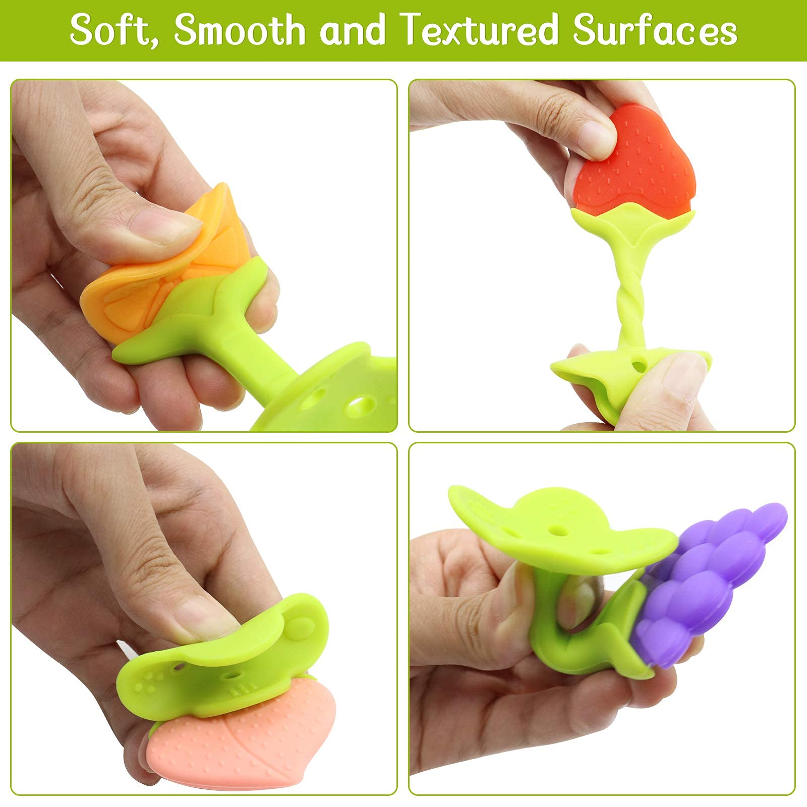 5 PCS Baby Teething Toys, Bagvhandbagro Soft Fruit Teething Toys for Babies 0-6 Months 6-12 Months, Silicone Baby Teethers Stick Freezer Safe for Infants and Toddlers
