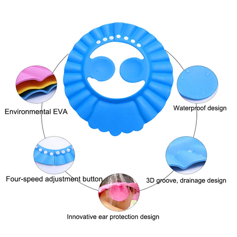 Baby Shower Shampoo Bath Protection Cap Waterproof Ear Protection Eye Protection 3 Pieces- Soft Cap Adjustable Bathroom Sun Visor Suitable for 0-3-10 Years Old