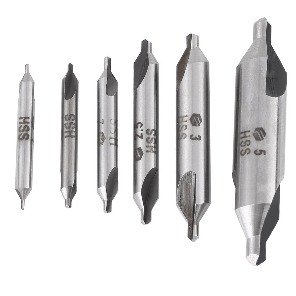 Center Drill Set, 6pcs 1/1.5/2/2.5/3/5mm 60 Degree High Speed Steel Centering Drill Bit Set, Countersink Lathe Center Drill Bits
