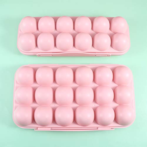 DOITOOL 2PCS Plastic Egg Holder for Refrigerator Deviled Egg Tray with Lid,Kitchen Shockproof Plastic Egg Storage Container for Fridge (Pink)