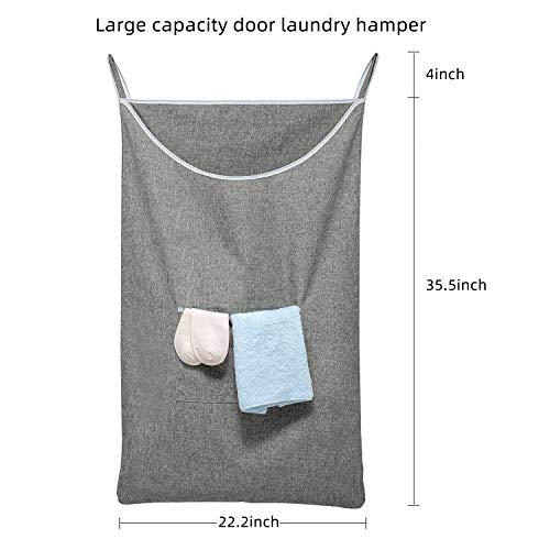 SAVERHO Large Hanging Laundry Hamper Bag, Door Hanging Hamper with Front Pocket Dirty Clothes Hanging Laundry Bag Large SizeĀ 35X22inch Door Laundry Basket (Grey)