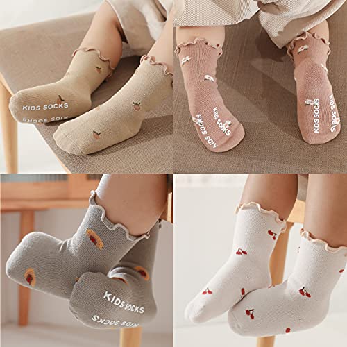 Libsofter Baby Girl Socks Toddler Frilly Ruffle Socks Infant Newborn Neutral Socks Non Skid Anti Slip with Grips