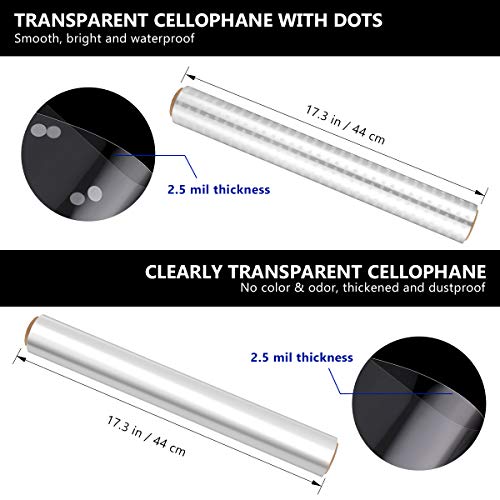 Cabilock Clear Cellophane Wrap Roll 17 in ×100 ft 2 Rolls Cellophane Wrapping Paper for Favor Gift Baskets Flowers Arts & Crafts Treats