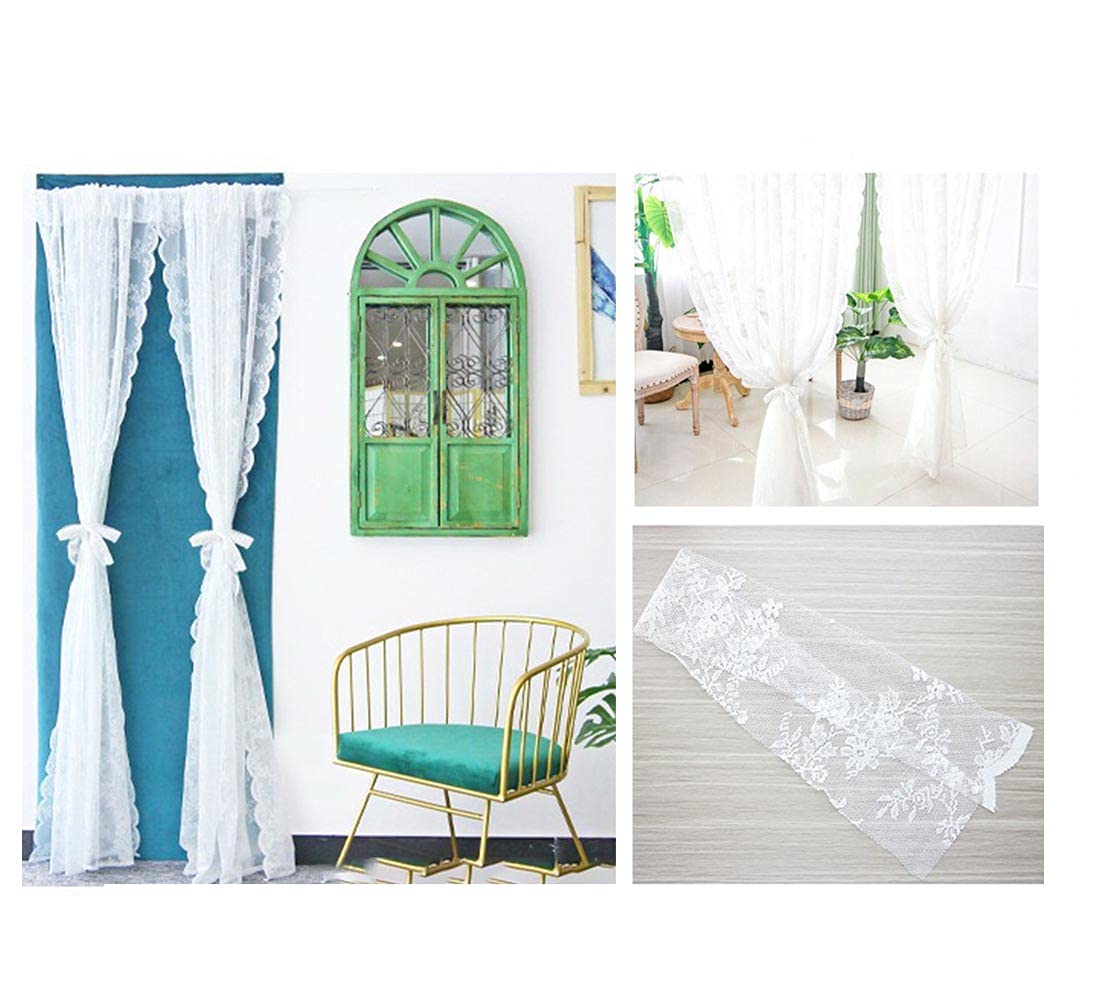 Aspthoyu White Net Curtains 2 Pcs Patterned Voile Curtains Lace Curtain for Windows, Curtain Panels with 2 Ties for Decorate Home Garden Party Wedding, W150cm x H180cm