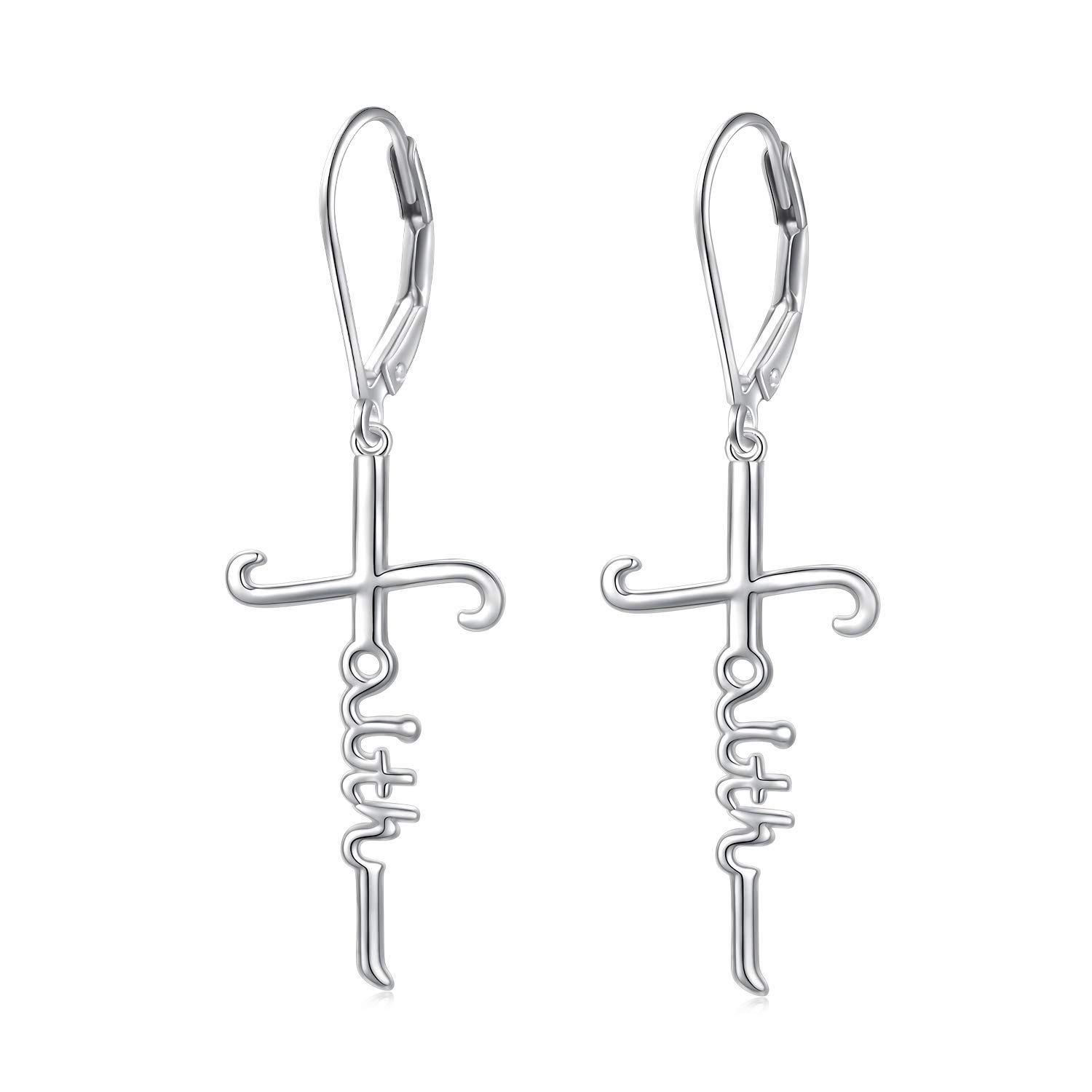 925 Sterling Silver Infinity Love of God Simple Dainty Religious Faith Cross Dangle Fishhook Earrings for Women Christian Easter Jewelry