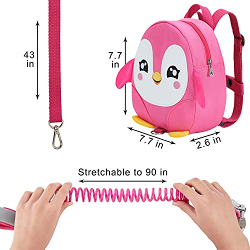Toddler Kids Penguin Harness Leash Backpack with Wrist Leashes Toddlers Child Safety Walking Wrist for Kid Girls Boys (Pink)