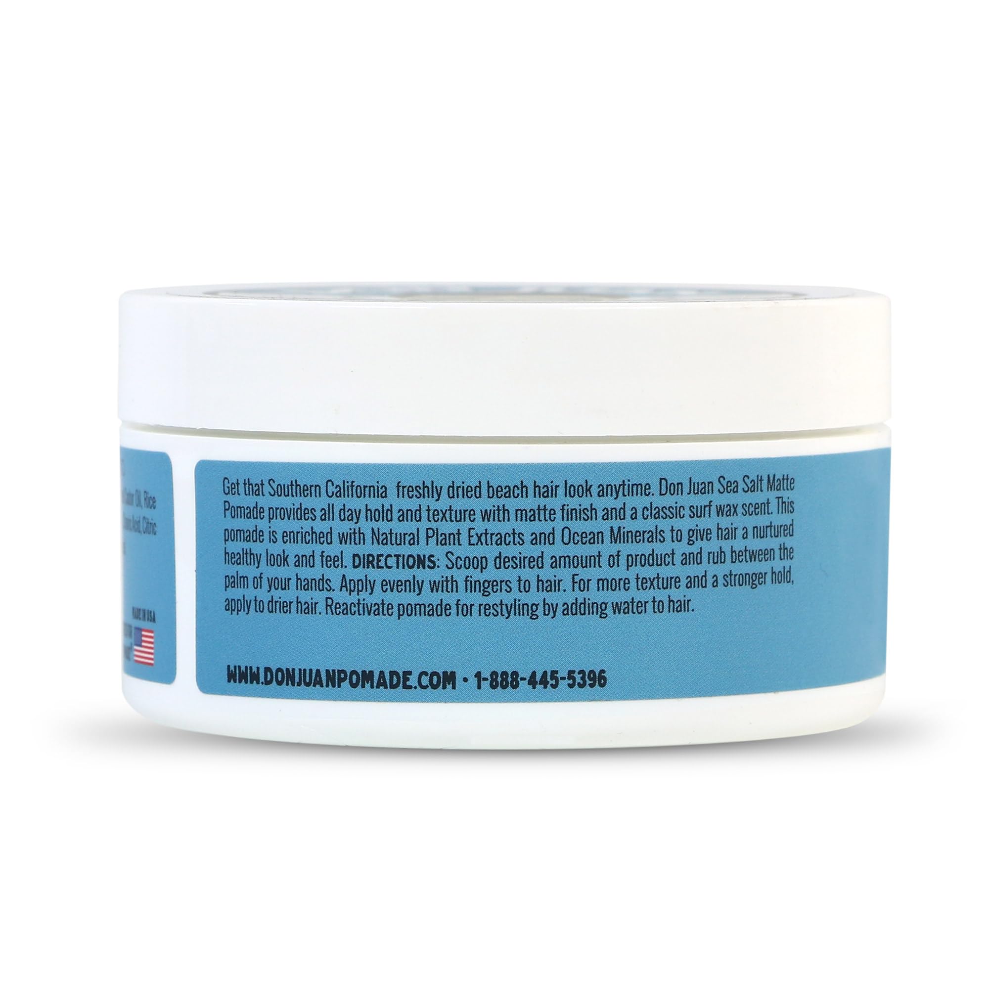 Don Juan Sea Salt Matte Pomade | Water Based | Medium Hold | Matte Finish | Natural Plant Extracts and Ocean Minerals | Surf Wax Scent, 4 oz