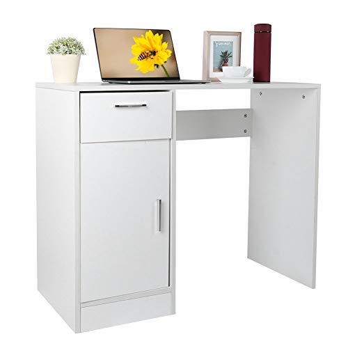 Zerone Desktop Table, 1 Drawer 1 Door Compact Computer PC Laptop Desk Table Workstation for Home Office Use(White)