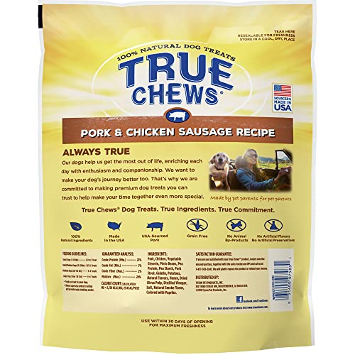 Blue Buffalo True Chews Natural Dog Treats, Pork and Chicken Sausage 14 oz bag