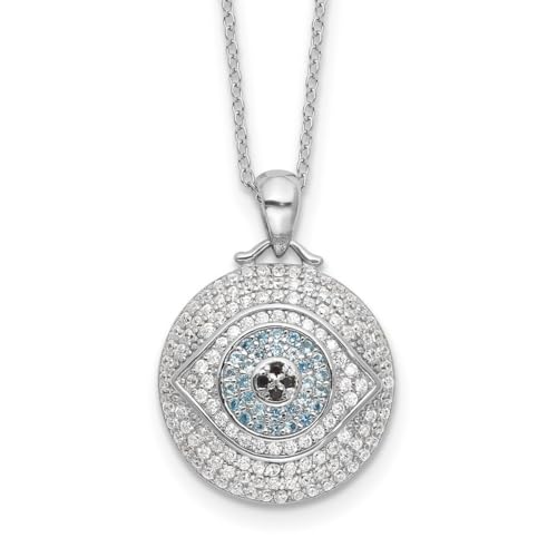 17mm 925 Sterling Silver Rhodium Plated Created Blue Spinel and CZ Evil Eye Necklace 18 Inch Jewelry for Women