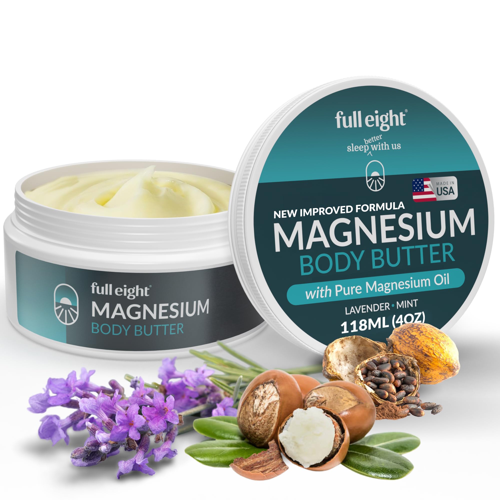 Magnesium Body Butter β Quick Ease for Tensed Legs, Tight Muscles & Sleep, Organic Ingredients with Pure Magnesium Oil, Exfoliating Topical Cream 4oz