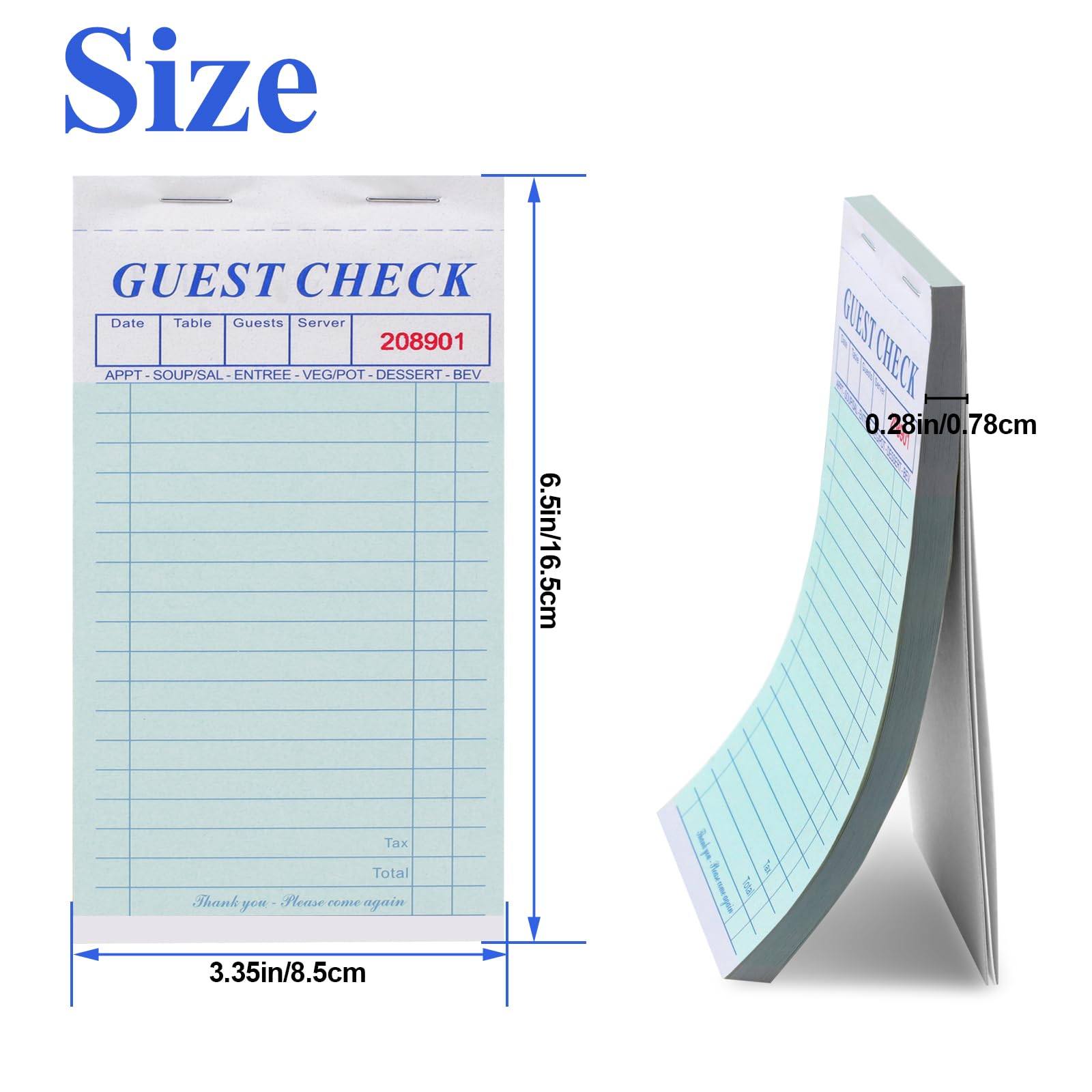 4 Pack Server Note Pads, Double Part Guest Check Books for Servers, Waitress Notepad for Restaurants Food Order, 100 Sheets/Pad, Carbon Copy for Guest Checks