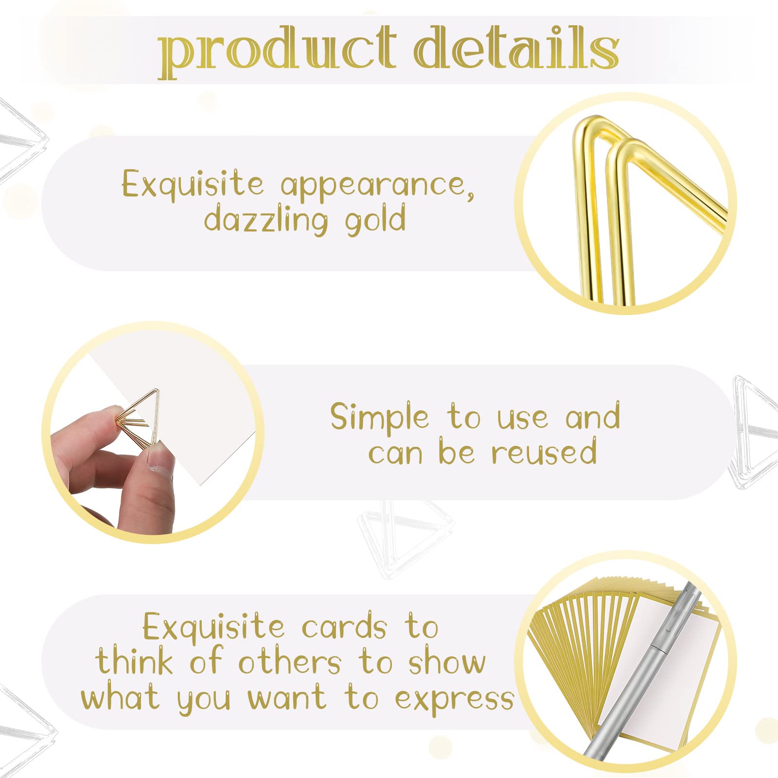24 Pieces Triangle Shape Table Place Cards Holder Sturdy Place Card Holder with 24 Pieces Beautiful Escort Cards with Foil Border Wedding Name Cards for Table Place Card for Weddings (Gold)