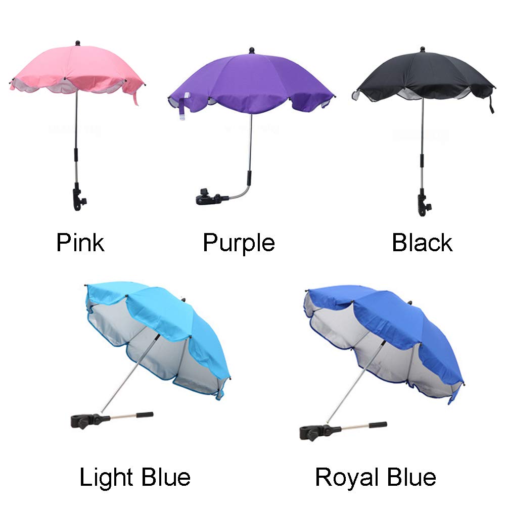 PXRJE Baby Stroller Umbrella,Baby Stroller Parasol, with Umbrella Clip Fixing Device,Detachable Baby Stroller Umbrella Sun Shade, Adjustable and Flexible arm,360 Degree UV Protection(Black)