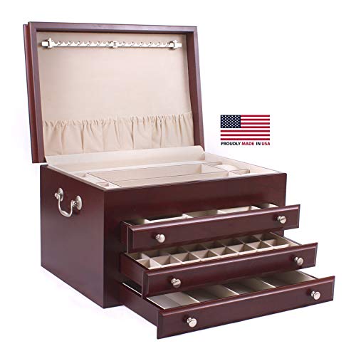 American Chest Co. #J03C Majestic- 3 Drawer Jewelry Chest, Solid Cherry, Made in the USA, Heritage Cherry finish
