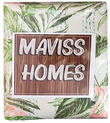 Maviss Homes Indian Traditional Handmade Patchwork Cotton Super Soft Kantha Quilt Blanket | Throw Bedspread Blanket | Bedroom Décor Throw Quilt |Home Décor; Green