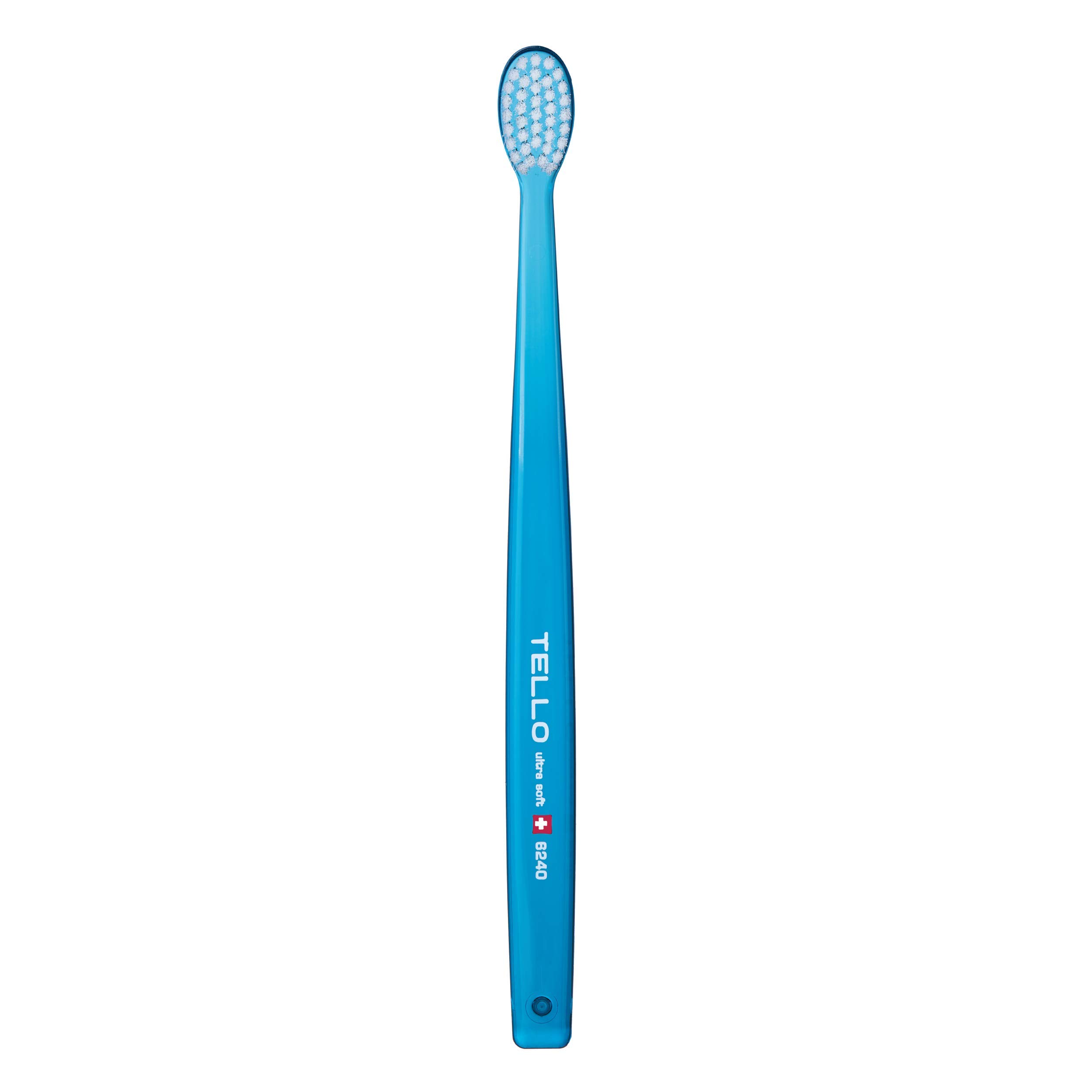 TELLO 6240 Adult Ultra Soft SwissToothbrush for Gentle Cleaning with Ergonomic Handle, Assorted Colors, 1 Count