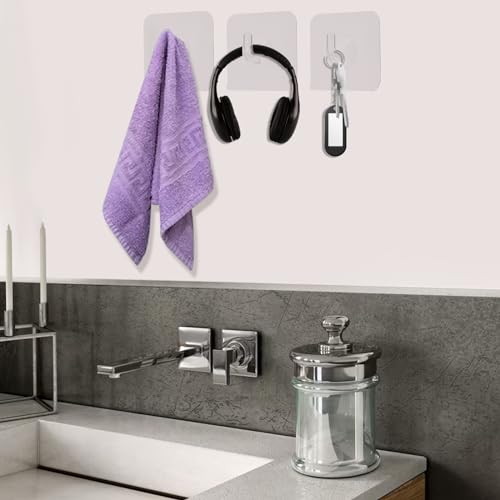 Sibba 12Pcs Adhesive Utility Hooks Wall Heavy Duty Large Hooks Self Sticky Hook Clear Strips Hooks Hanging Utility Hooks Home Storage Hook for The Drill Avoid Sticky Strips Fit Home, Bath, Kitchen