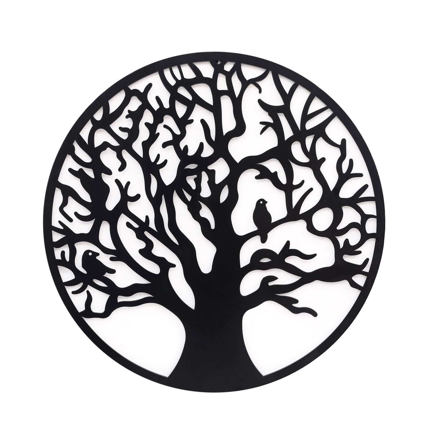 Asense 24 Inch Metal Tree Leaf Wall Art Sculptures Home Decor Hanging Round Tree of Life Home Garden Bedroom Living Room Indoor Outdoor Decoration (Tree-Round-Black)