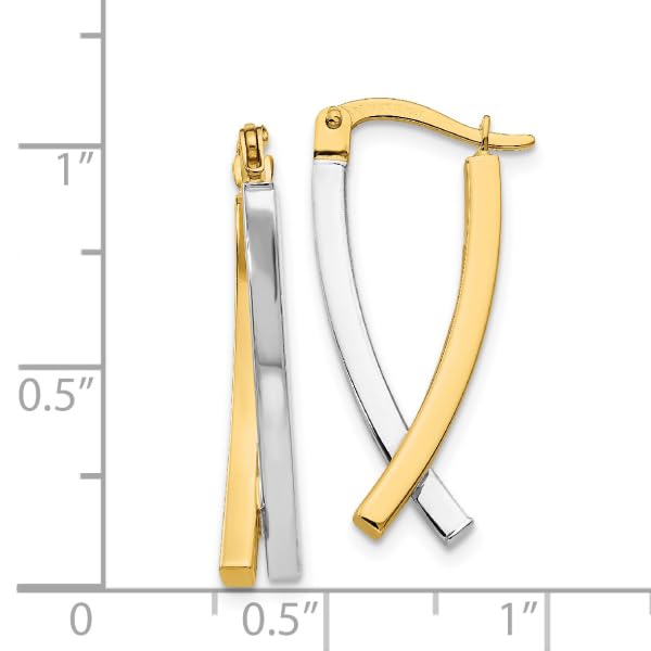 14K Two Tone Gold Hinged Tube Hoop Drop Dangle Earrings