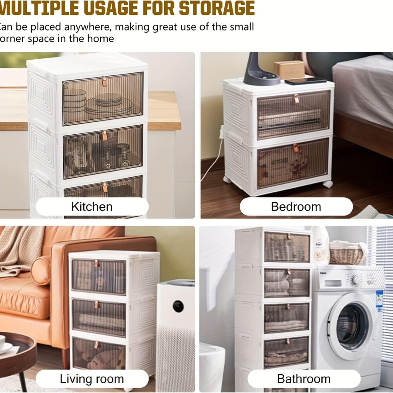 5 Tier Stackable Storage Bins with Lids, 28Qt Plastic Storage Containers with Magnetic Doors & Wheels, Convenient Storage Bins Closet Organizers, Household Organization for Home, Party, Office, Dorm