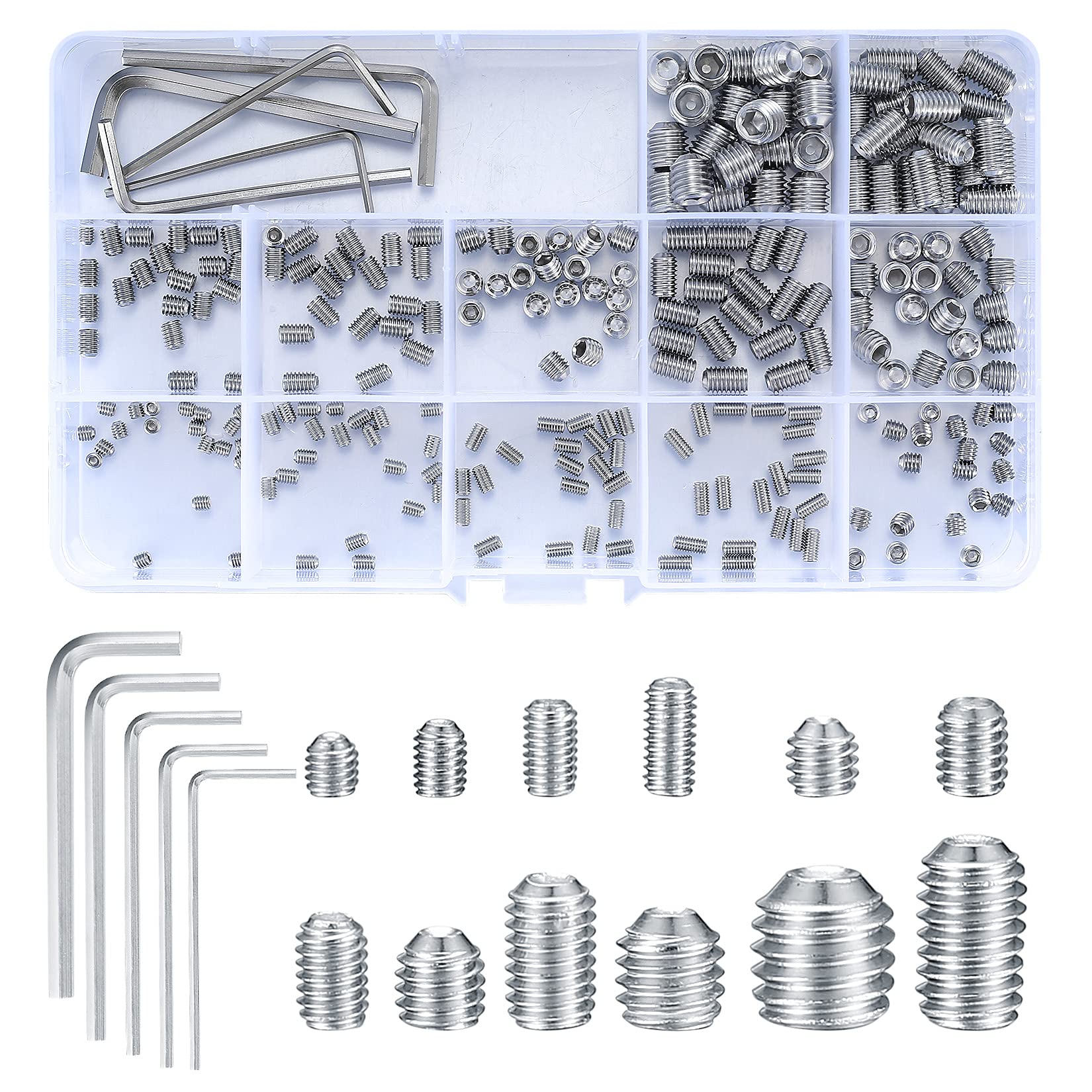 240 Pcs Allen Head Screws, M3/M4/M5/M6/M8 Hex Socket Head Screws, Grub Screw Set, Metric Stainless Steel Internal Hex Drive Cup-Point Screws Assortment Kit for Door Handles, Light Fixture Screws…