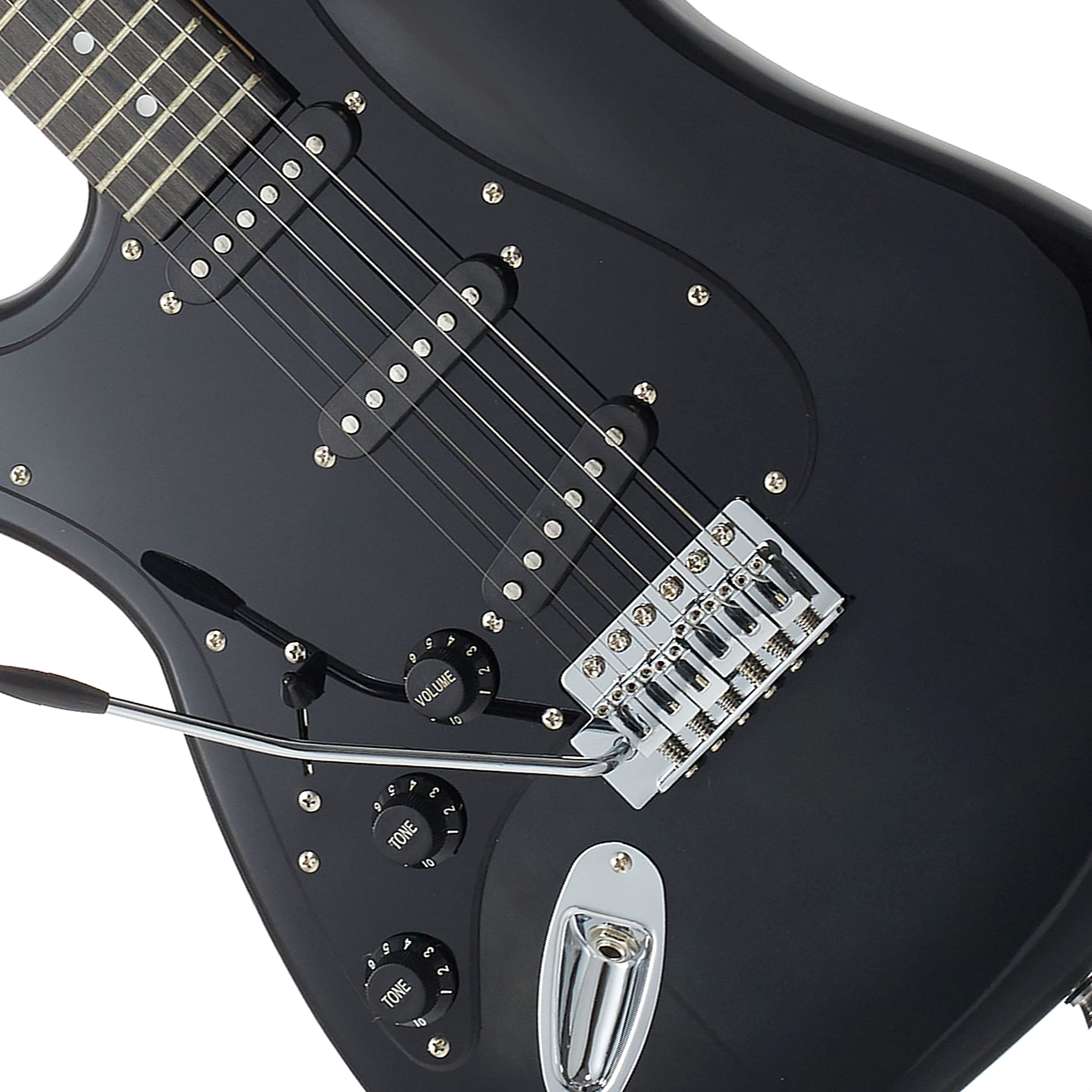 Ashthorpe 39-Inch Left Handed Electric Guitar (Black-Black), Full-Size Guitar Kit with Padded Gig Bag, Tremolo Bar, Strap, Strings, Cable, Cloth, Picks