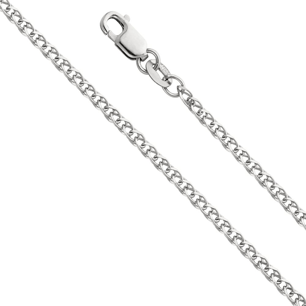 14k White Gold 1.7mm Flat Open Wheat Chain Necklace with Lobster Claw Clasp - 22"