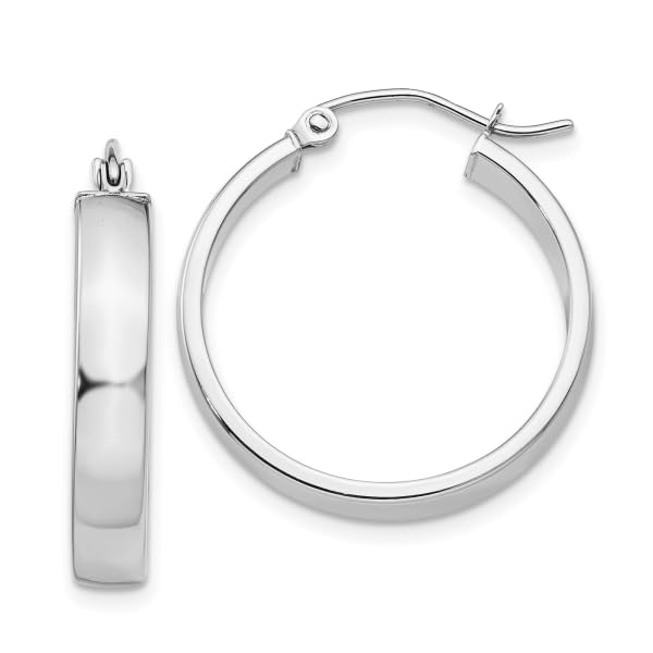 14K White Gold Round Hoop Earrings
