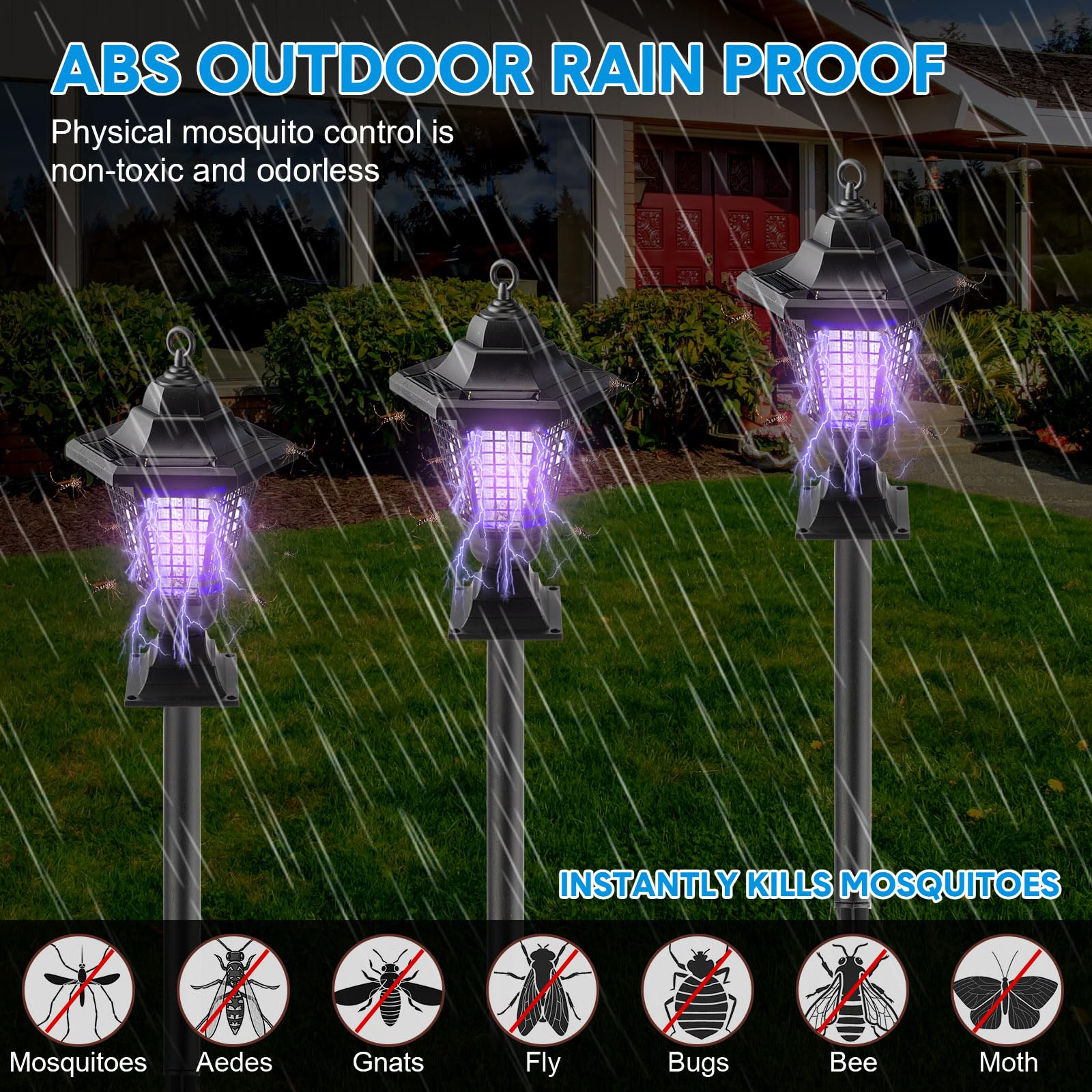 4 Pack Solar Bug Zapper Outdoor Waterproof Mosquito Zapper Outdoor Mosquito Repellent Trap Solar Powered Bug Lights for Outside Fly Mosquito Killer Outdoor for Home Camping Backyard (Elegant Style)