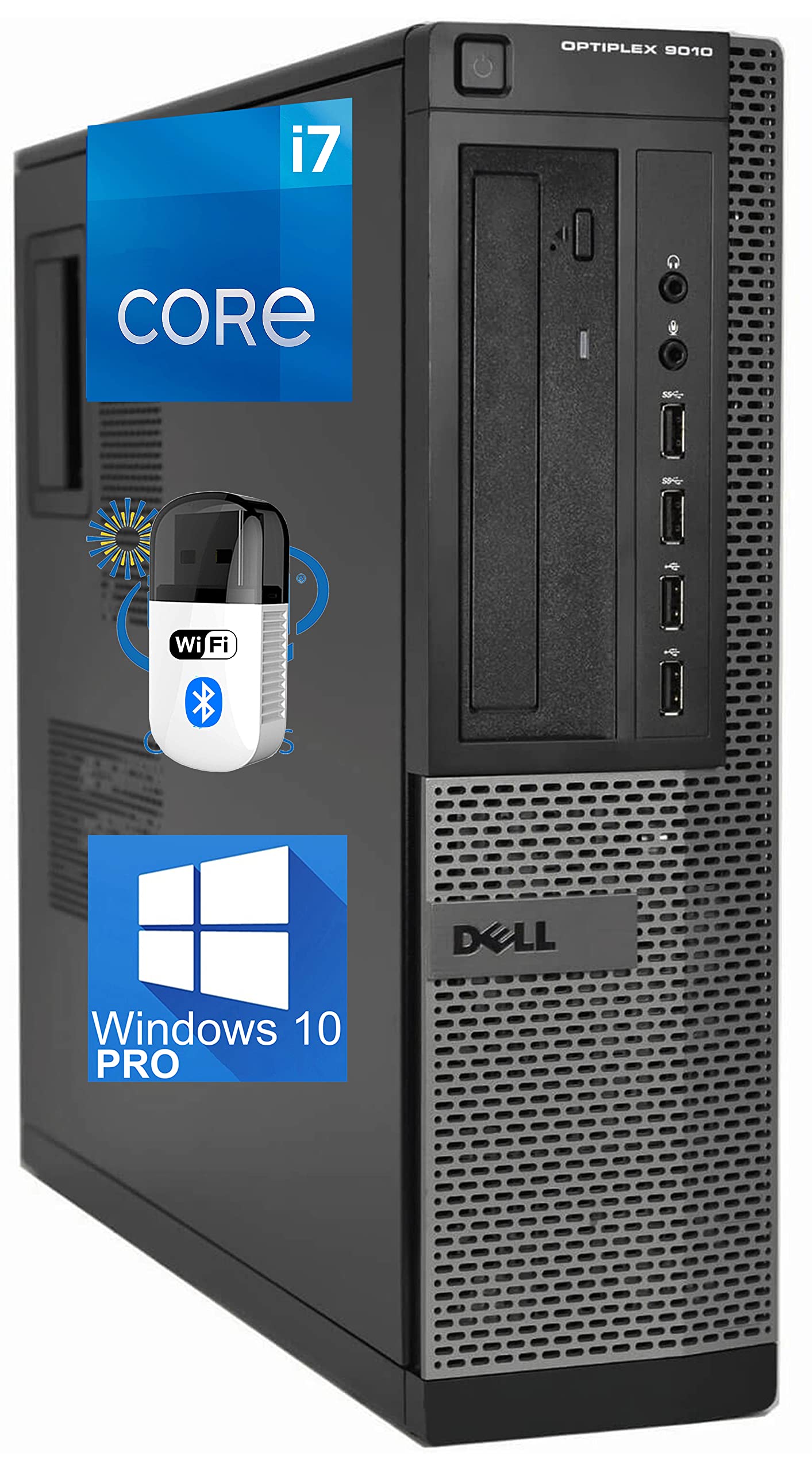 Dell Optiplex 9010 SFF Desktop Computer - Intel i7-3770 Upto 3.9GHz, AMD Radeon 1GB Graphics, 16GB RAM, 1TB SSD, DisplayPort, HDMI, DVI, DVD, Wi-Fi, Bluetooth, TDL - Windows 10 Pro (Renewed)