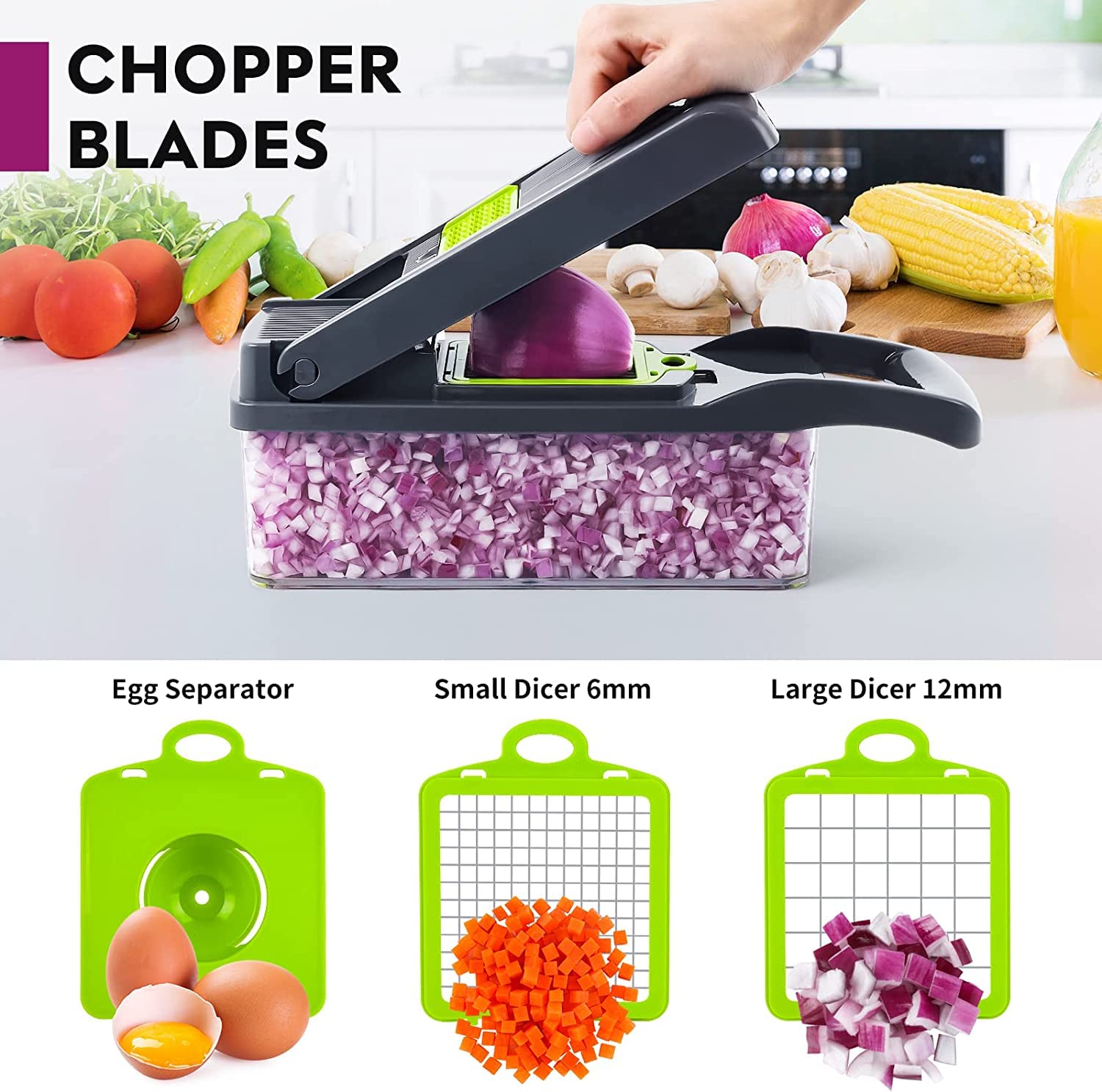 16-in-1 Vegetable Chopper, 8 Blades Veggie Chopper, Practical Onion Chopper with Container, Cheese Slicer, Food Chopper, Salad Chopper, Mandoline Slicer & Cheese Grater For Kitchen(Grey)