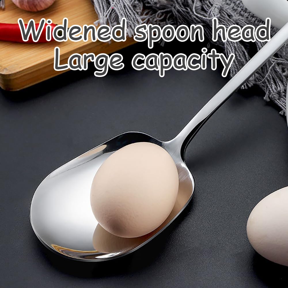 2 Pcs Large Stainless Steel Soup Spoons,Silver Square Head Design Serving Spoons Dumplings Ramen Ice Cream Dessert Long Handle Big Soup Spoon For Restaurant Tableware Kitchen Gadgets Cooking Utensils