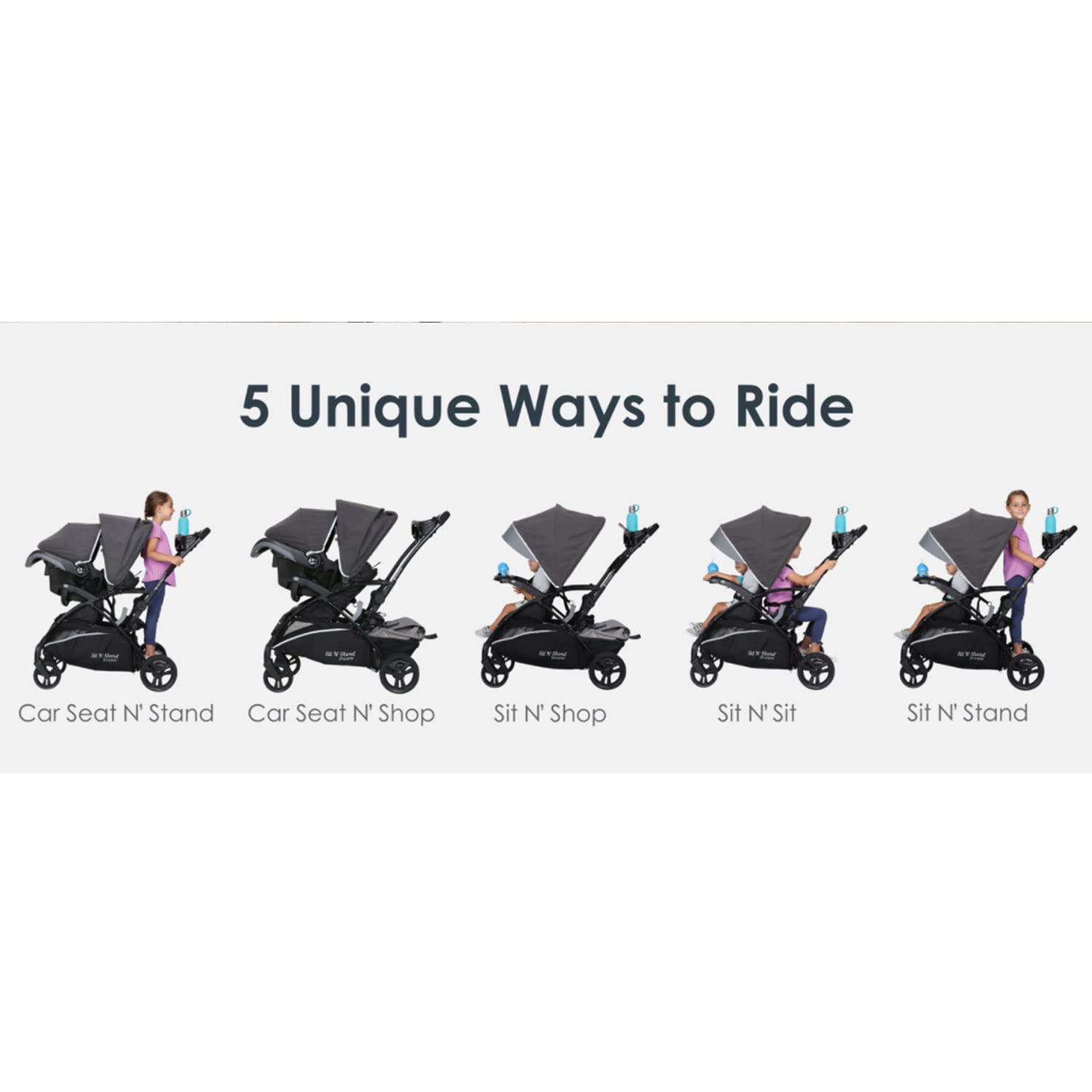 Baby Trend Sit 'N Stand 5 in 1 Shopper Stroller, Blue Mist