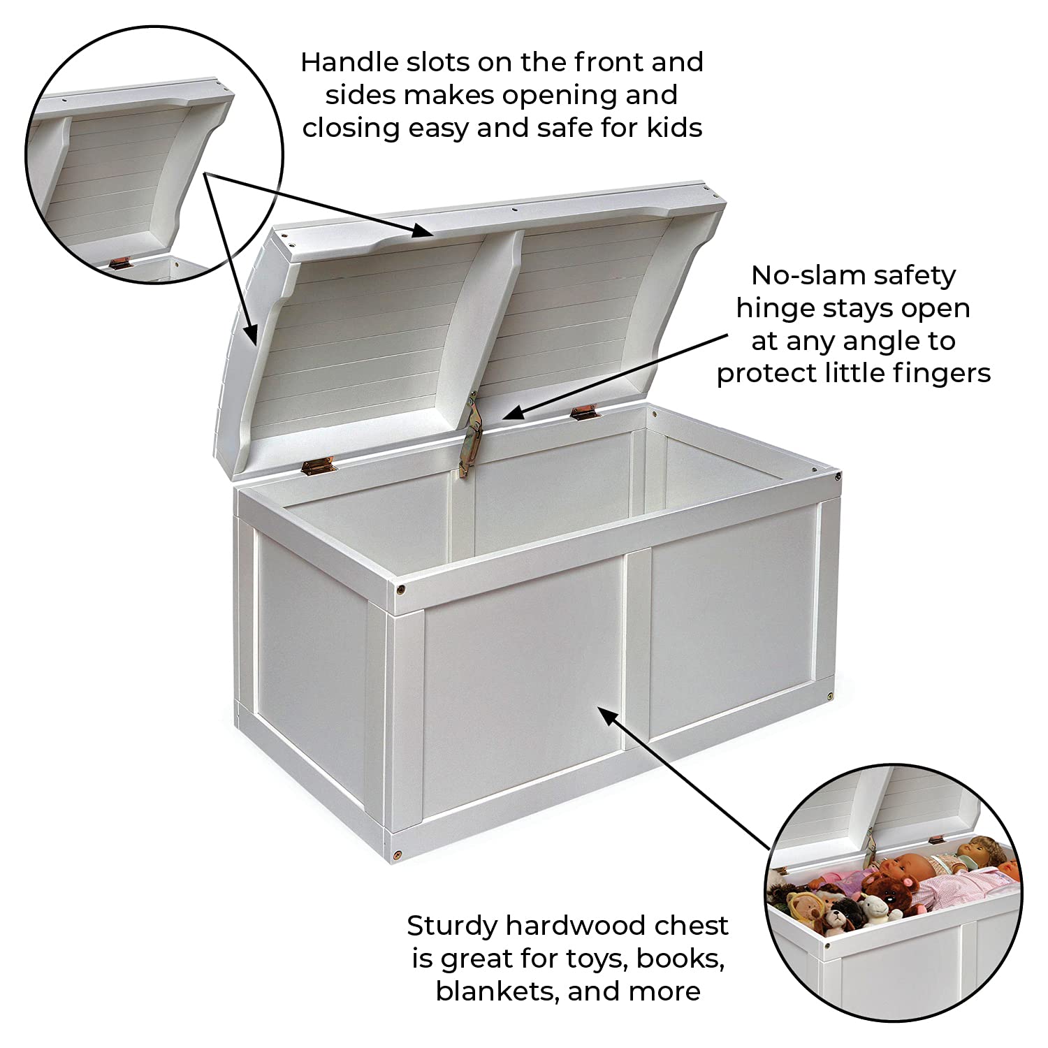Badger Basket Hardwood Safety Hinge Barrel Top Toy Storage Chest, White (01335)