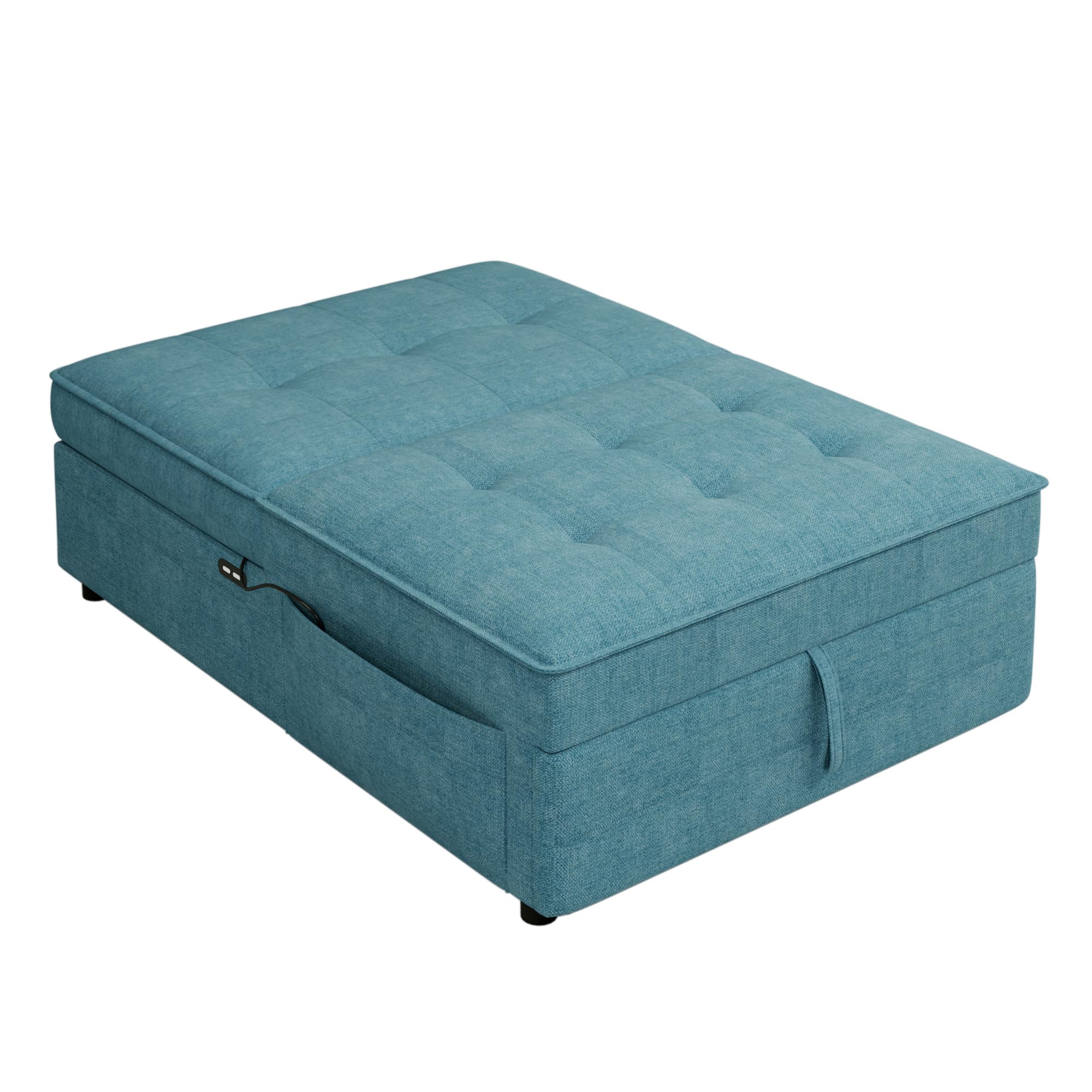 4 in-1 Sofa Chair Bed, Multi-Function Folding Ottoman Bed with Storage Pocket and USB Port for Small Room Apartment,Living Room,Bedroom,Hallway(Teal)