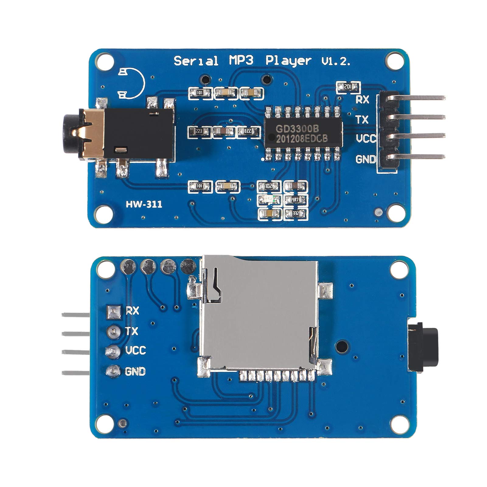 DORHEA 2Pcs YX5300 UART Control Serial MP3 Music Player Module Voice Serial Port UART Control Module with TF Card Slot for AVR/ARM/PIC