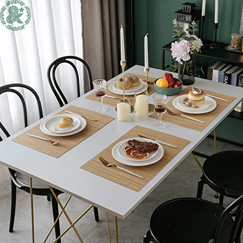 ANDSTAR Set of 8 Pcs Bamboo Placemats Sushi Rolling Mat Japanese Style Natural Anti-Slip Bamboo Placemats Washable Heat-Resistant Table Mats for Dining Room and Kitchen(Brown)