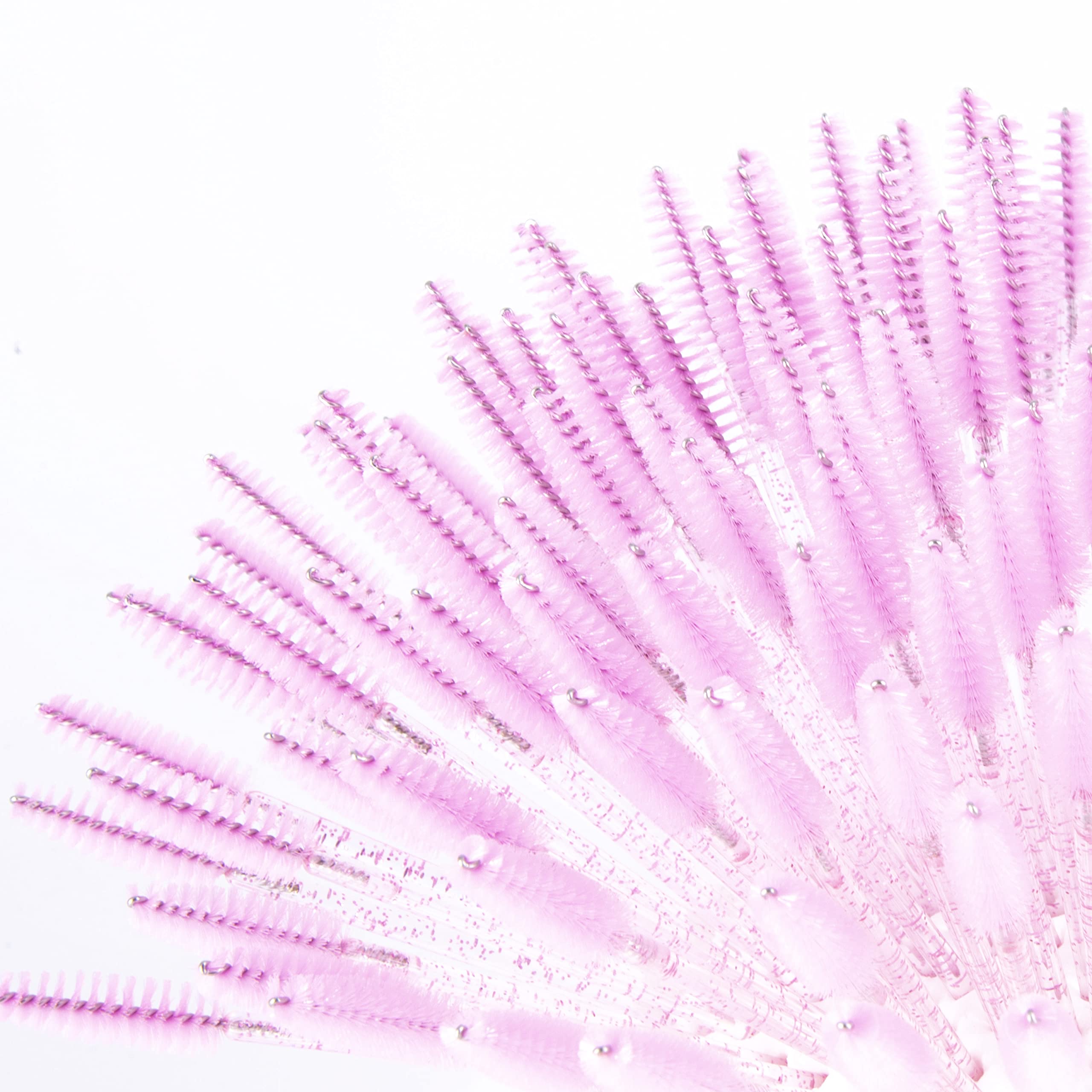 i-Laesh 100 Pcs Disposable Eyelash Brushes, Mascara Wands, Spoolies for Eyelash Extensions, Spoolie Eyebrow Brow Makeup Supplies Kit Glitter Applicator Tool Accessories Bristle (Crystal Pink)
