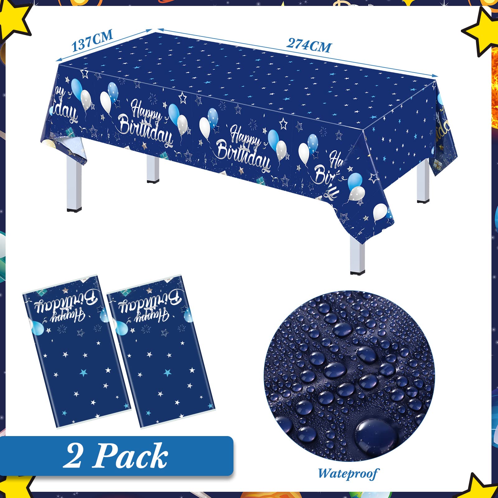 171 Pieces Happy Birthday Party Tableware Set Birthday Decoration Birthday Banner and Tablecloths Plates Cups Napkins Party Dinnerware for 24 Guests Party Supplies (Blue and Silver)