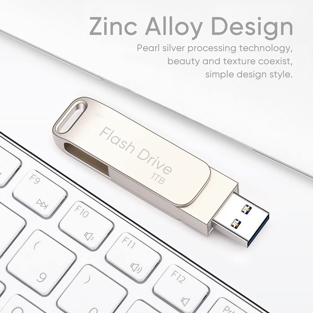 1TB USB Flash Drive, Thumb Drive High-Speed Metal Memory Stick with Keychain, Waterproof and Shockproof Data Storage for PC/Laptop