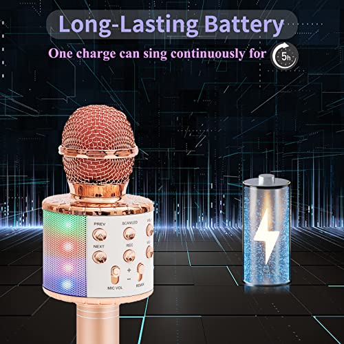 Alversun Wireless Karaoke Microphone for Kids, Bluetooth Karaoke Microphone Portable Handheld Singing Karaoke Mic Speaker Gifts for 3 4 5 6 7 Years Old Toys Girl Boy, Rose Gold