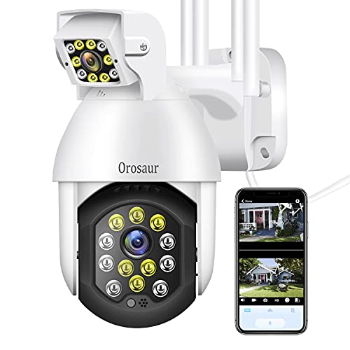 OROSAUR Wireless Security Camera Outdoor, 1080P WiFi 3MP IP Cameras with 2.4G Pan Tilt Waterproof IP66 Cloud Storage Color Night Vision Motion Detection 2 Way Audio Security for Home
