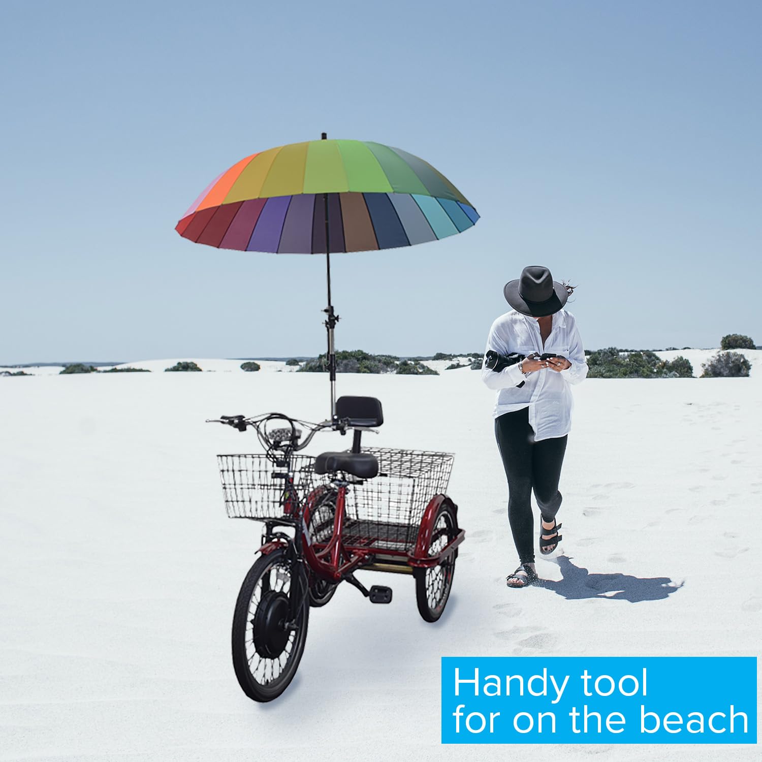 AlveyTech Universal Grip Umbrella Holder for Bike - 360° Angle Adjustable Attachment Clamp Mount Connector, for Bicycle Kick Scooter Baby Stroller Golf Cart Chair, use Beach Sport Sun Shade Outdoor