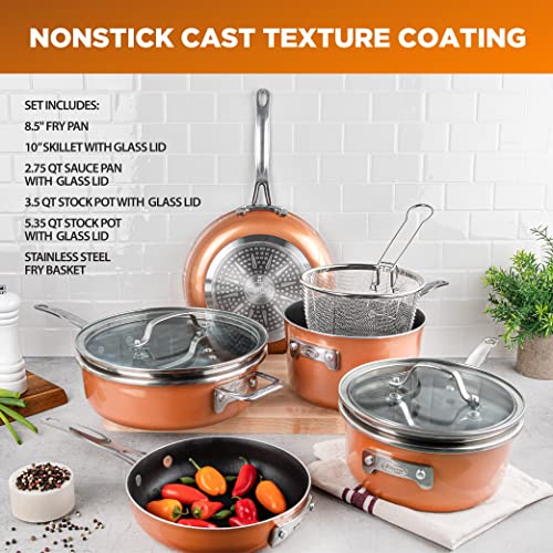 Gotham Steel Stackmaster Pots & Pans Set β Stackable 10 Piece Cookware Set Saves 30% Space, Ultra Nonstick Cast Texture Coating, Includes Fry Pans,, Saucepans, Stock Pots and More β Dishwasher Safe